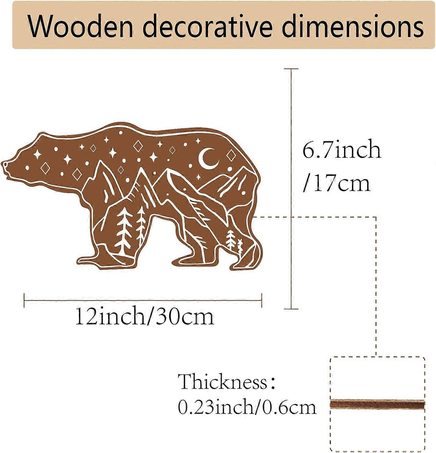 Bear Wood Sign Mountain Decor Cactus Animal Wall Art Wooden Sculpture ...