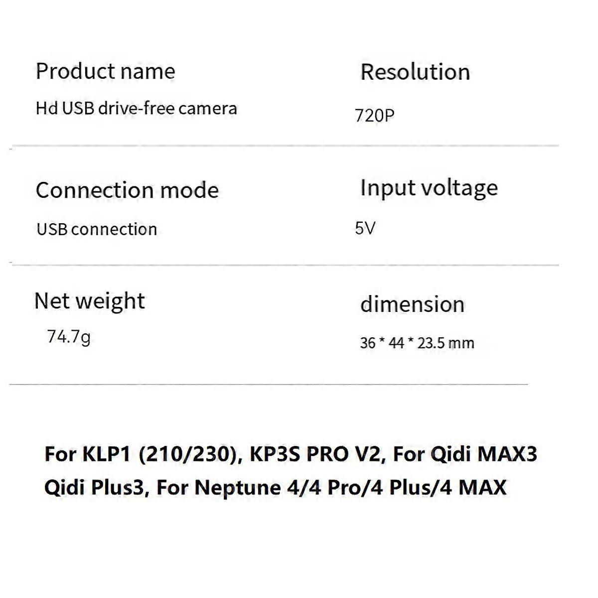 720P Camera for KLP1/KP3S Pro V2 Driver-Free Camera USB Interface Time ...