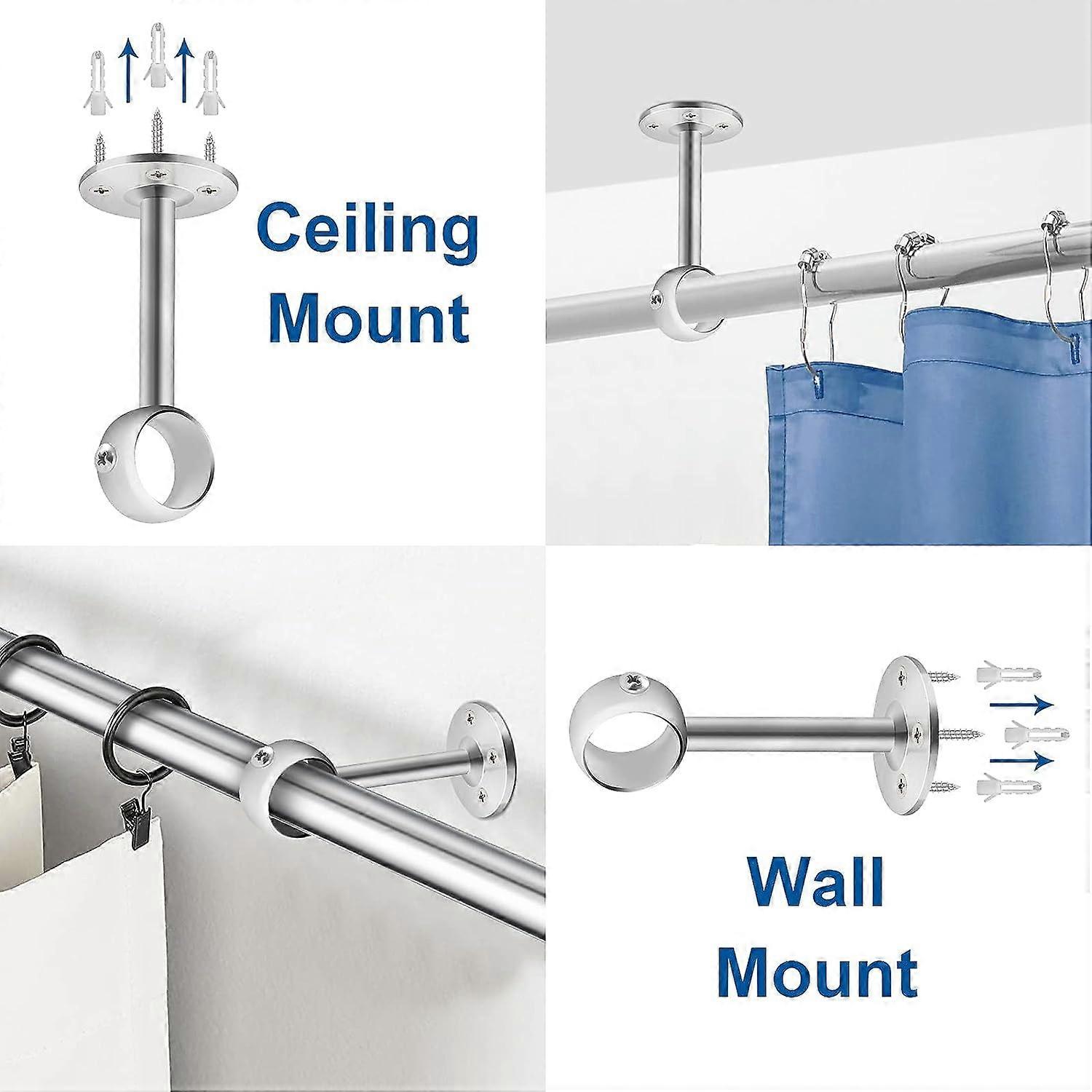 4Pcs Ceiling Curtain Pole Brackets, Heavy Duty Metal Curtain Rail ...