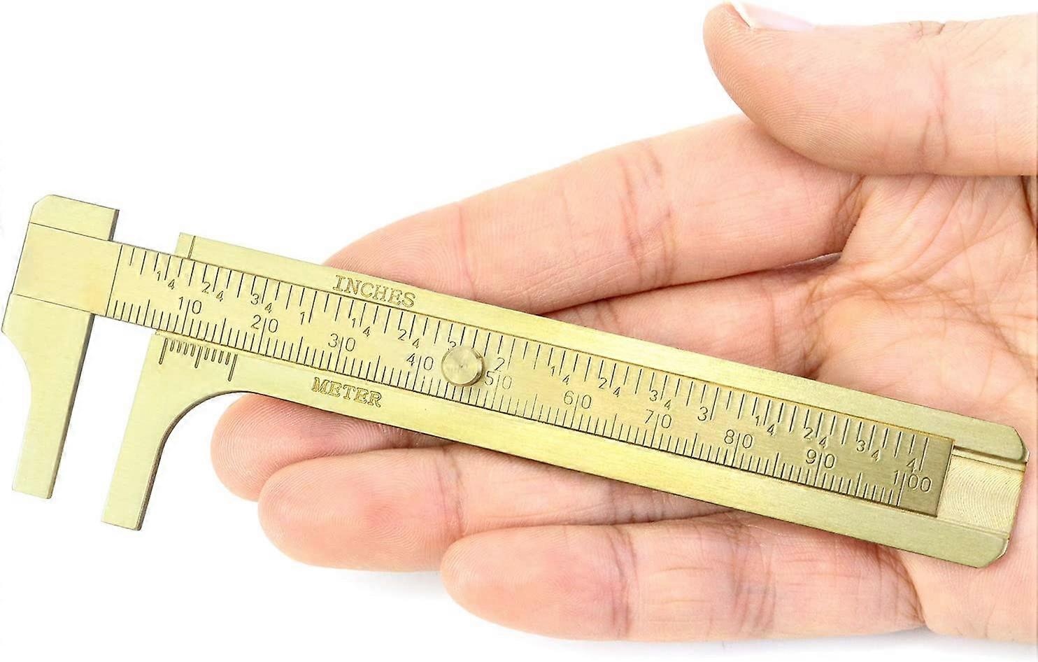 4 Inch Vernier Caliper, Brass Sliding Double Scale Handy Gauge Ruler ...