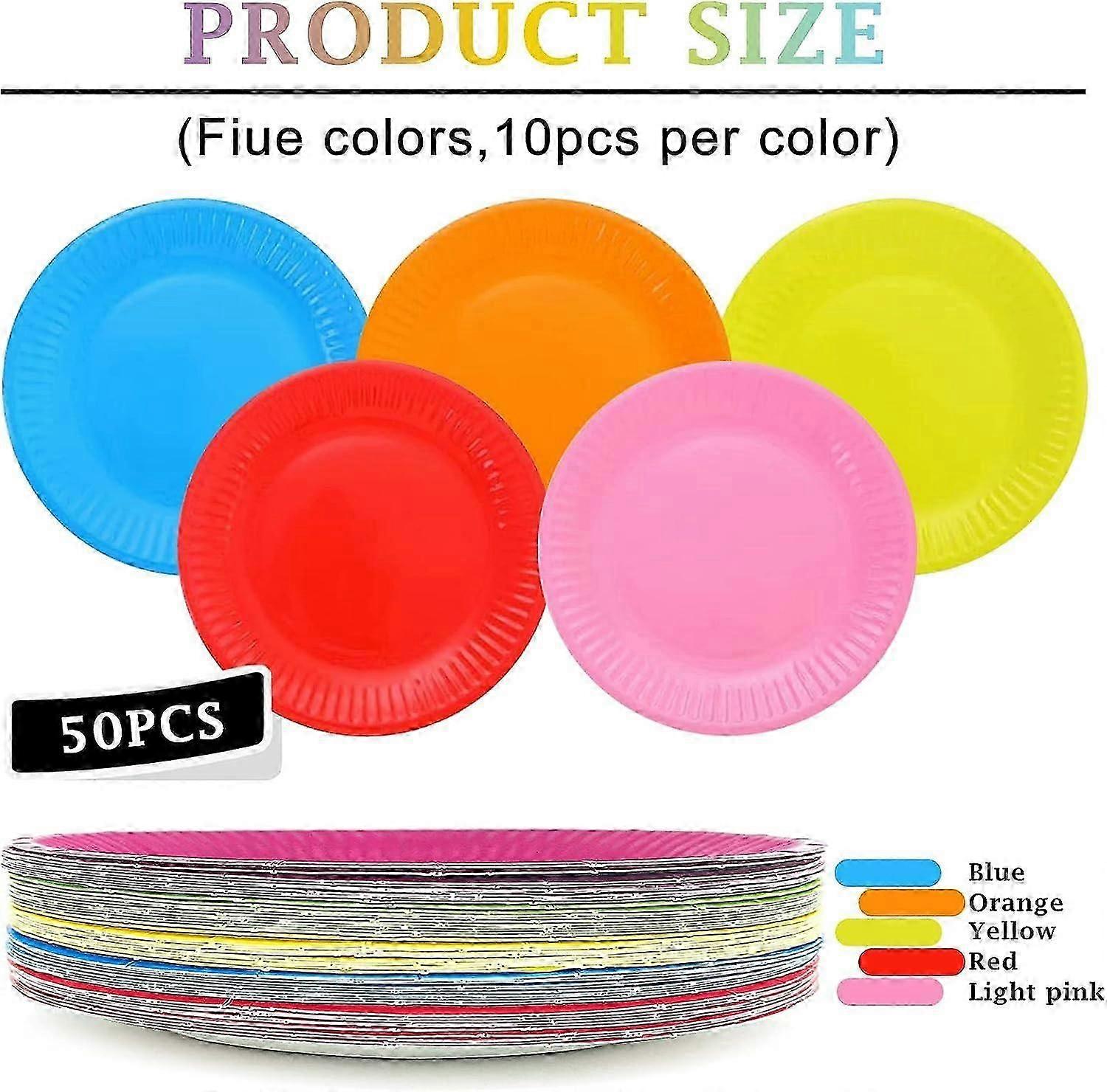 Set Of 50 Diy Plates, Round Diy Coloured Paper Plates Disposable Party ...