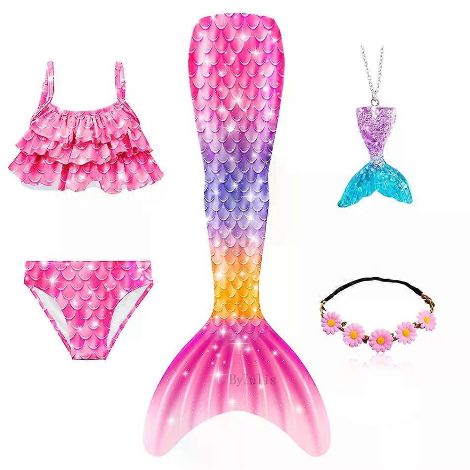 5Pcs/Set Girls Mermaid Tail Swimsuit The Little Mermaid Costume Cosplay ...
