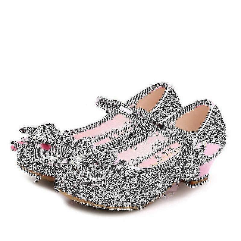 Princess Kids Leather Shoes For Girls Flower Casual Glitter Children High Heel Shoes | Fruugo UK