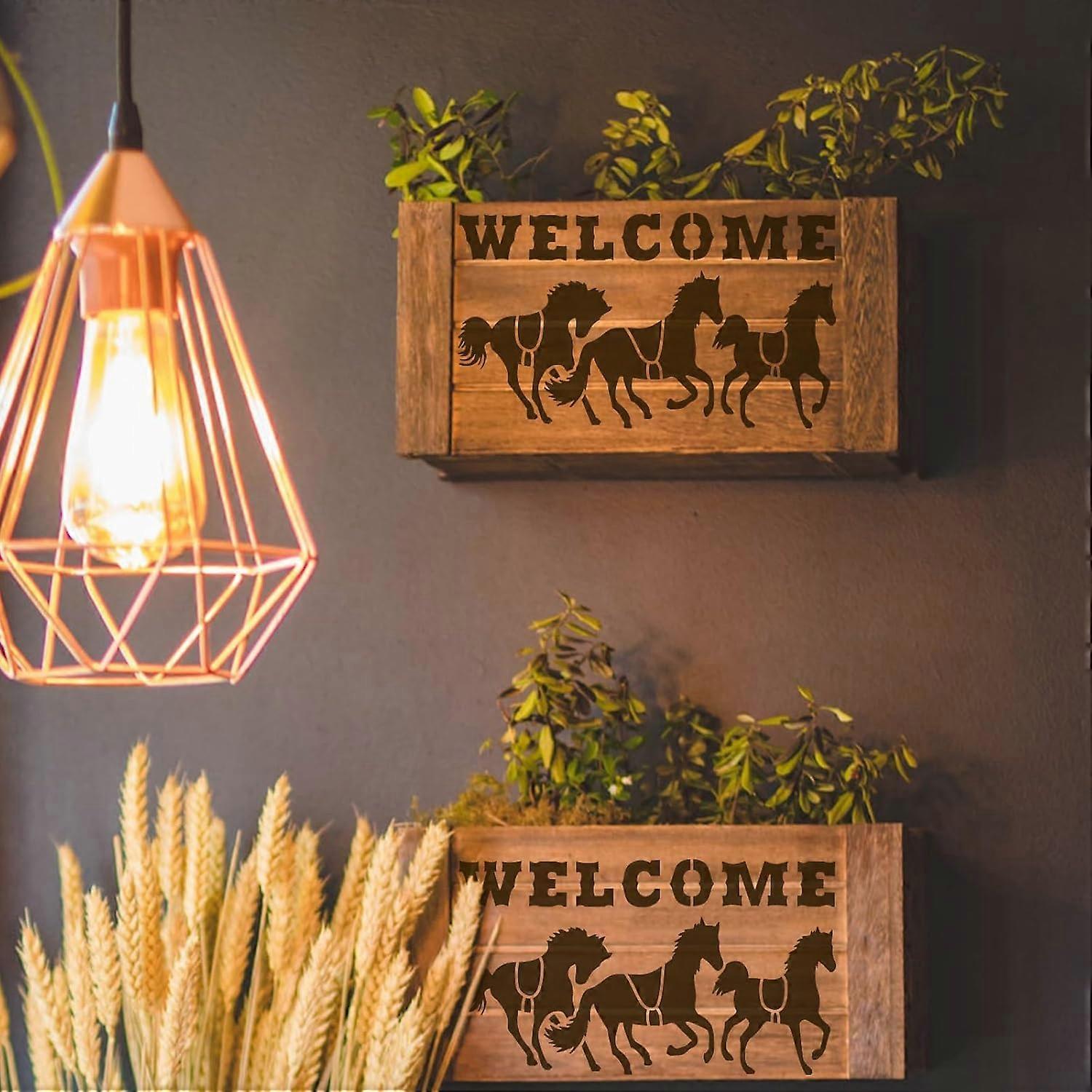 Western Ranch Welcome Sign Stencil 11.8x11.8 inch Reusable Horses Cow ...