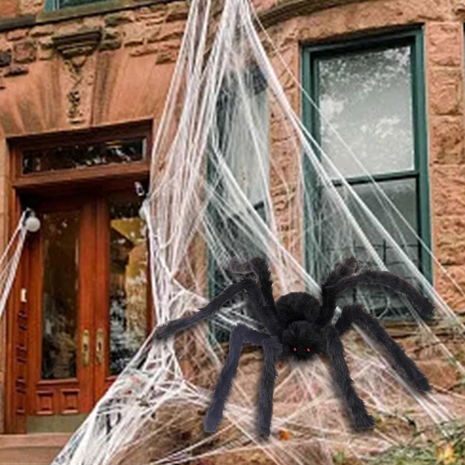 Giant Spider Outdoor Halloween Decorations, Black Soft Hairy Scary ...