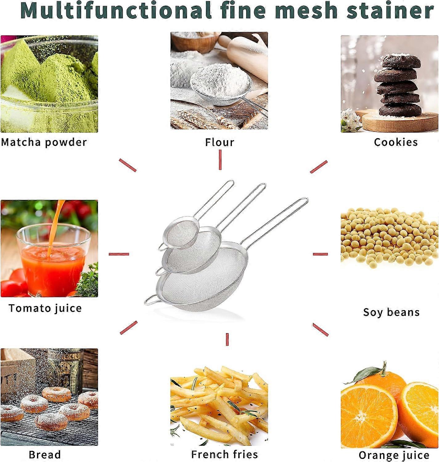 3PCS Fine Mesh Strainers Set, Stainless Steel Colanders and Sifters ...