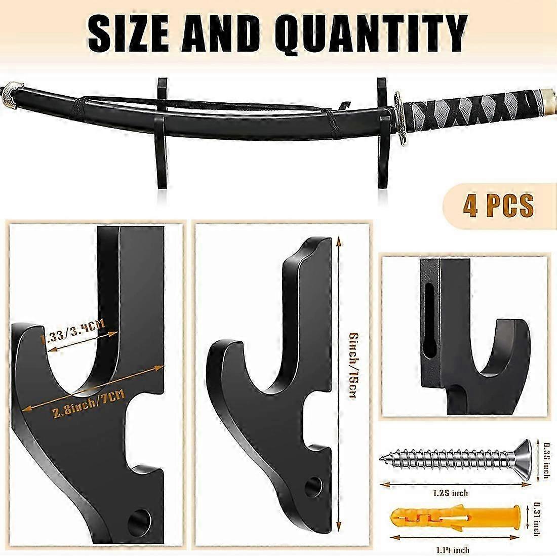 4 Sets Sword Wall Mount Adjustable Sword Holder Wood Martial Arts Stand ...