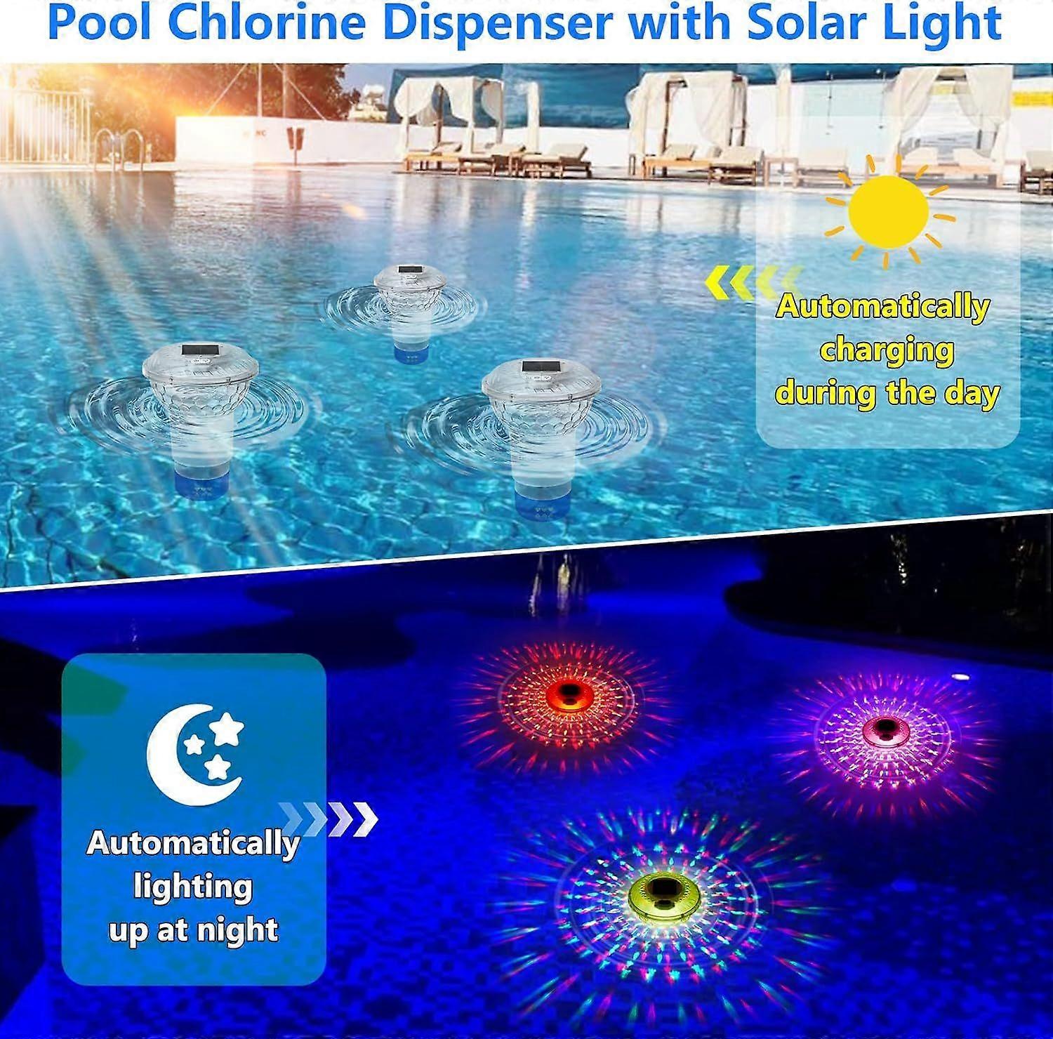 Solar Pool Chlorine Floater, RGB Color Changing Floating Pool Chlorine ...