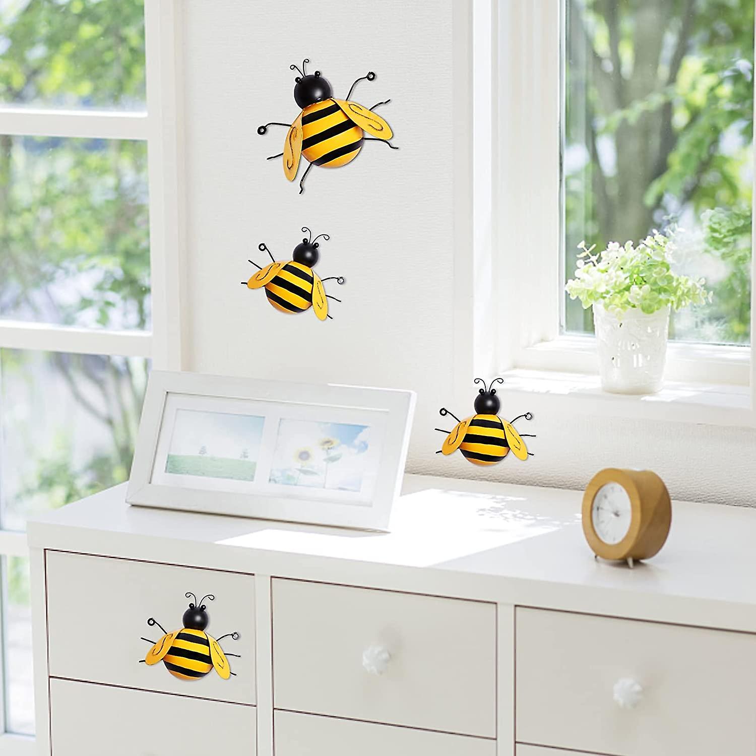 4 Pack Metal Bee Wall Art Sculptures Garden Decorations, Hanging Bee ...