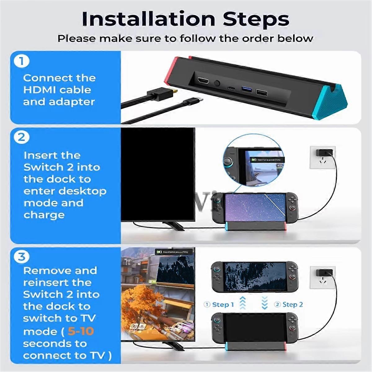 For Switch 2 Dock Station 4K@120Hz -Compatible USB & Type C Ports ...