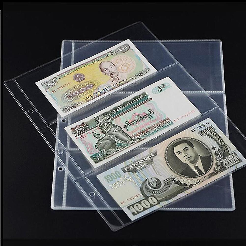 10Pcs Money Banknote Collecting Holder Sleeves 3-slot Loose Leaf Sheet ...