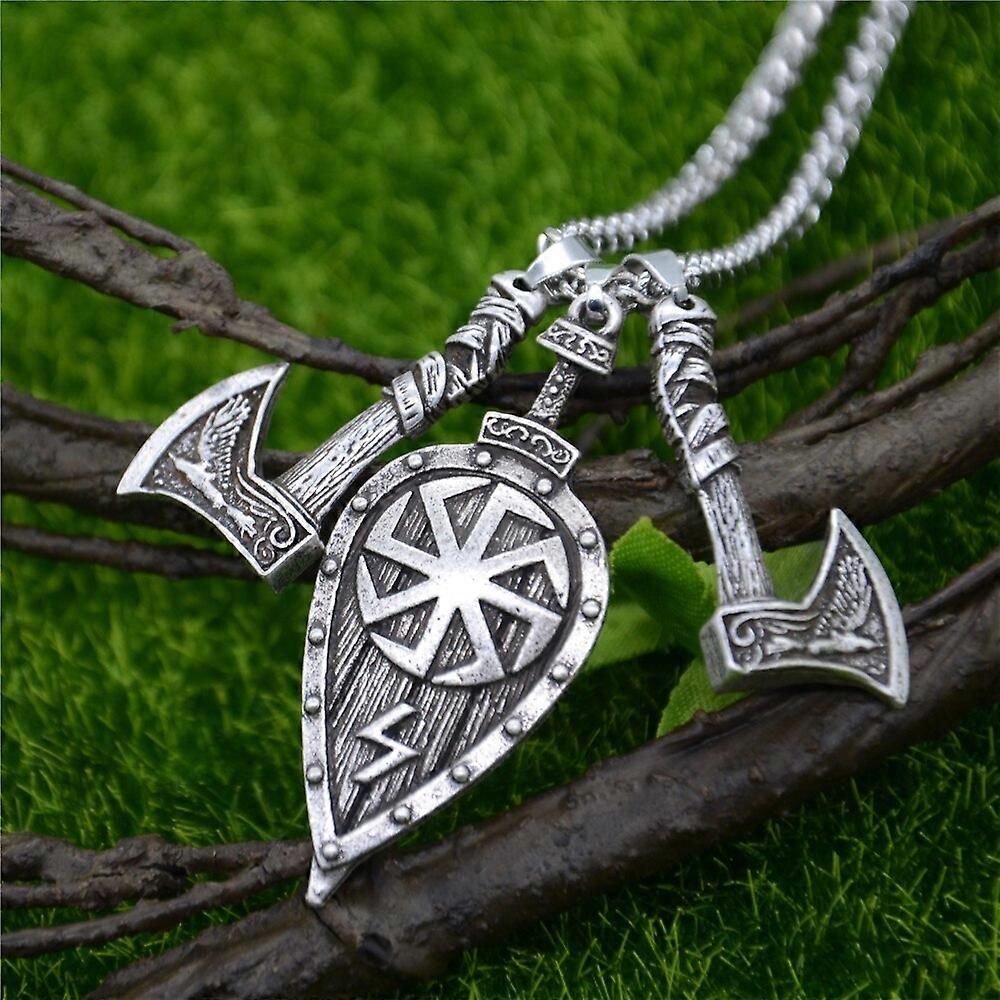 Viking Jewelry Sword Shield Odin Raven Wolf Axe Amulet Slavic Kolovrat ...