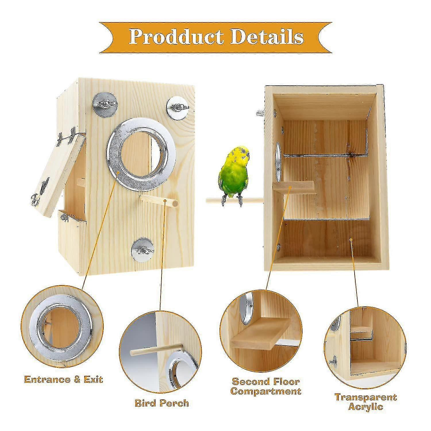 Srbtv-bird Nest Box Parakeet Breeding Nest Box Bird Nest House Wooden ...
