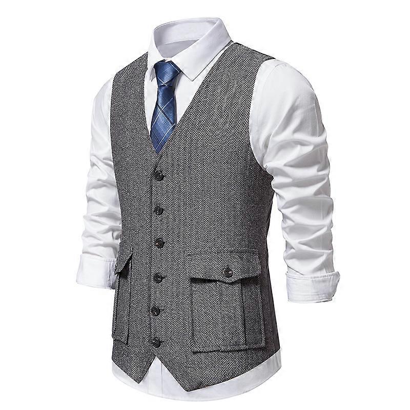 Men's V-Neck Suit Vest 6 Button Vest Waistcoat | Fruugo UK