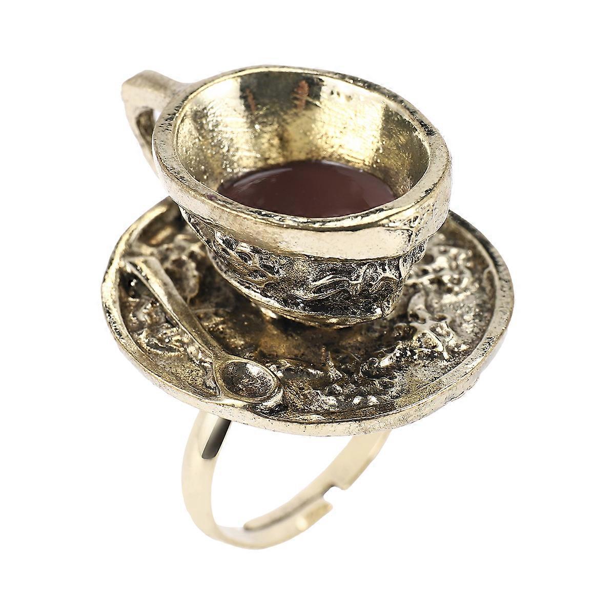 Metal Retro Coffee Tea Cup Finger Ring Adjustable Fashion | Fruugo UK