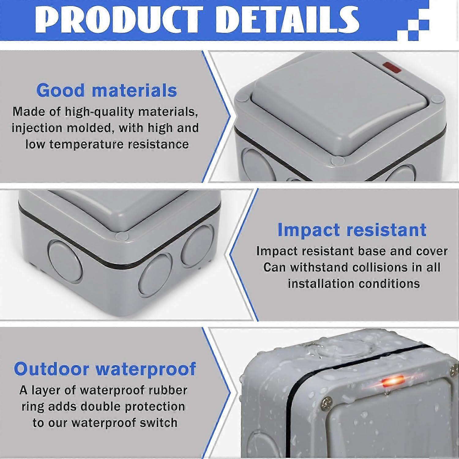 Weatherproof Outdoor Switch - 20A - IP66 - Universal Waterproof Switch ...