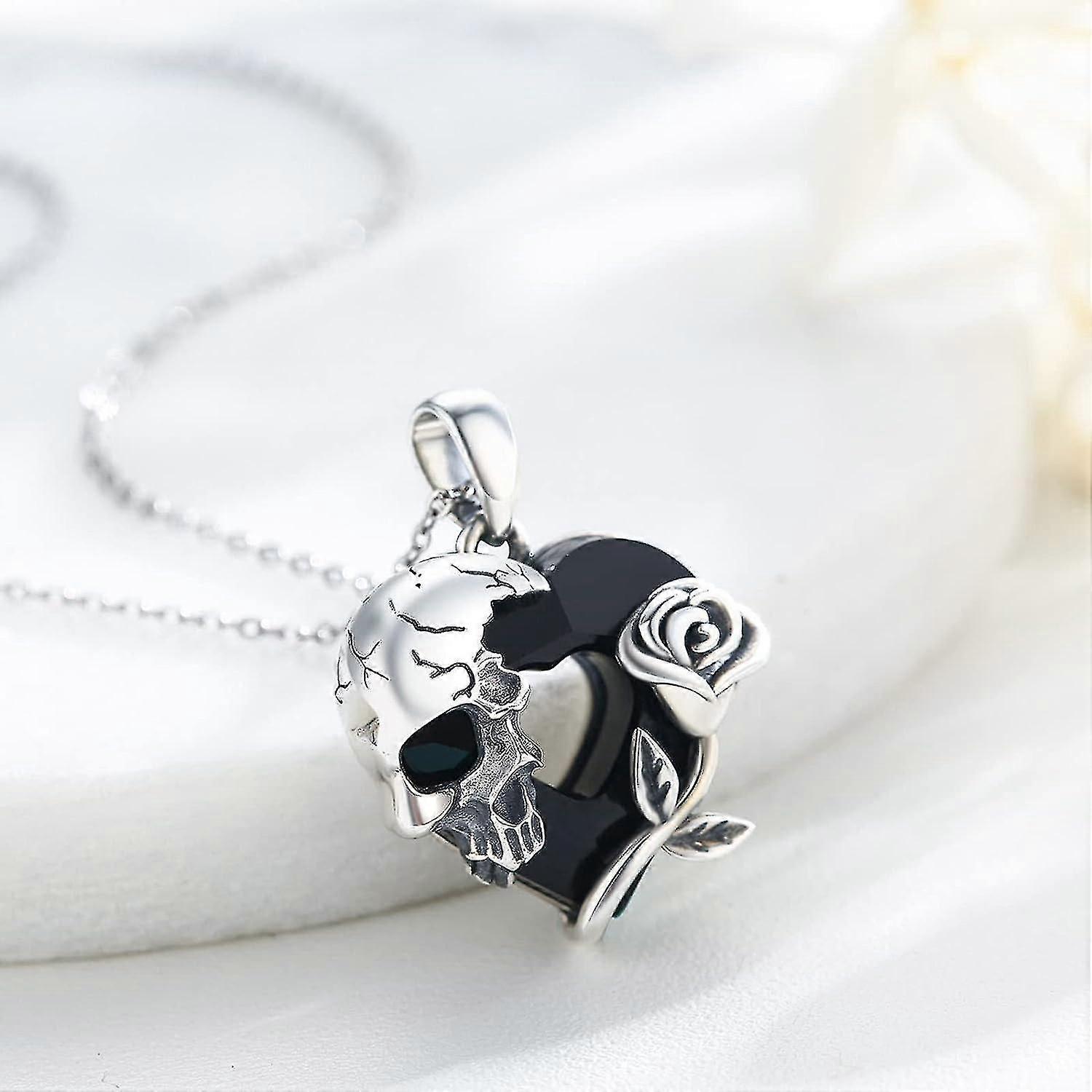 Sterling Silver Skull Necklace with Black Austrian Crystal Gothic ...