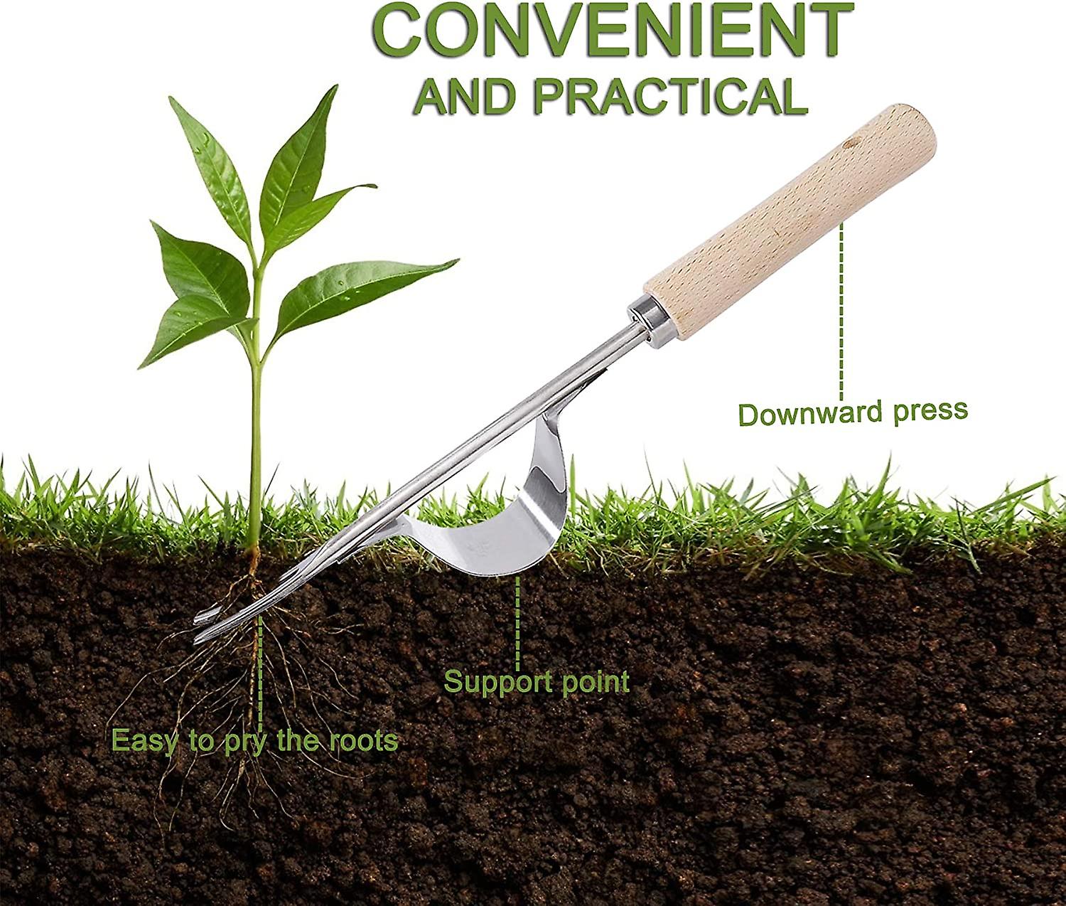 Garden Manual Weeder Stainless Steel Weeding Tool With Wooden Handle ...