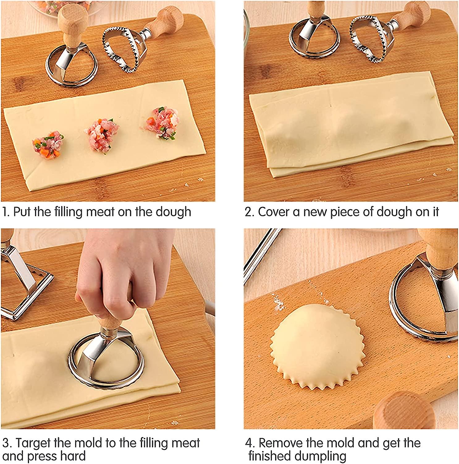 Ravioli Stamp Maker Cutter, Mold With Wooden Handle And Fluted Edge ...