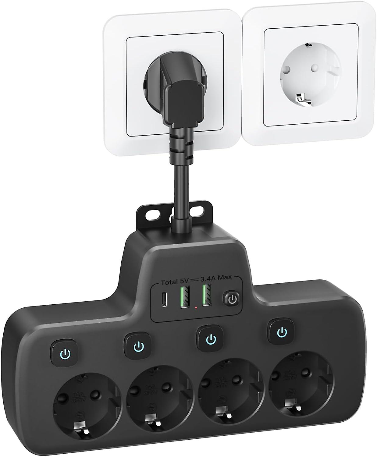 4-vägs grenuttag, individuellt omkopplingsbar, flera uttag med USB C, 4 ...