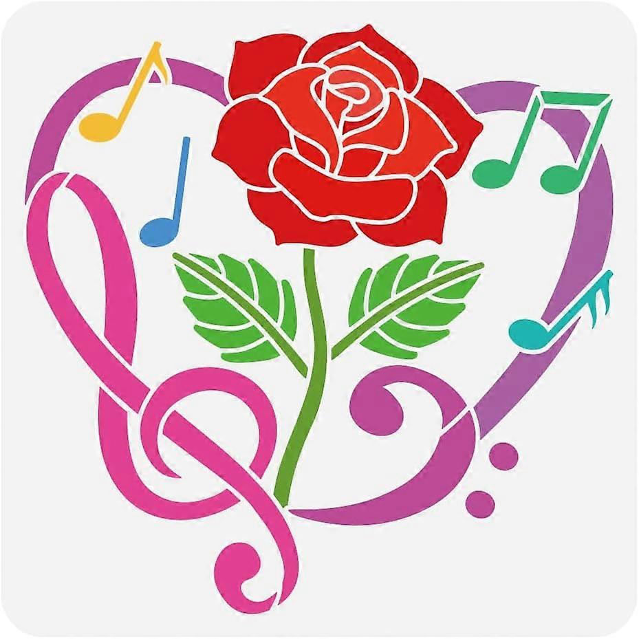 Music Painting Stencil 11.8x11.8inch Reusable Love Heart Rose Pattern ...