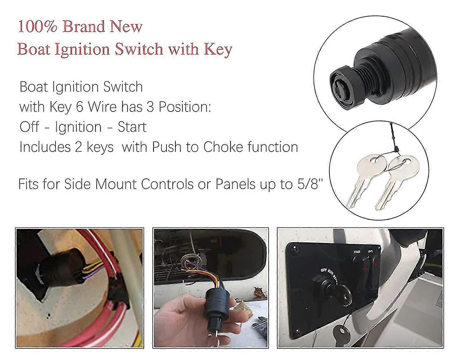 87-88107a5 Boat Ignition Switch With Key Boat Push To Choke 6 Wire Base ...