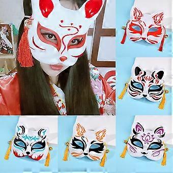Fox Mask Hand-painted Half Face Mask Festival Ball Kabuki Kitsune Masks ...
