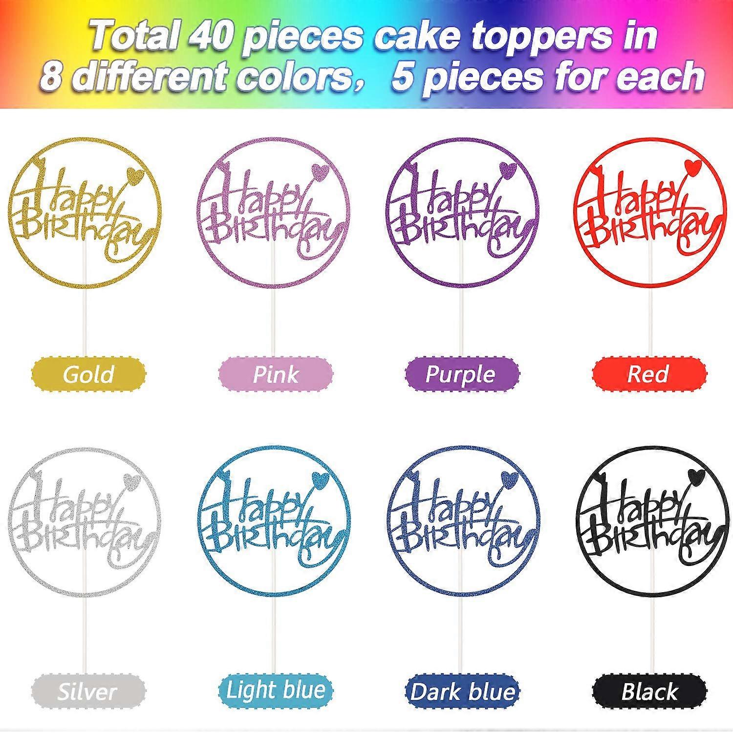 40 Pieces Birthday Cake Toppers Happy Birthday Cake Topper Picks ...