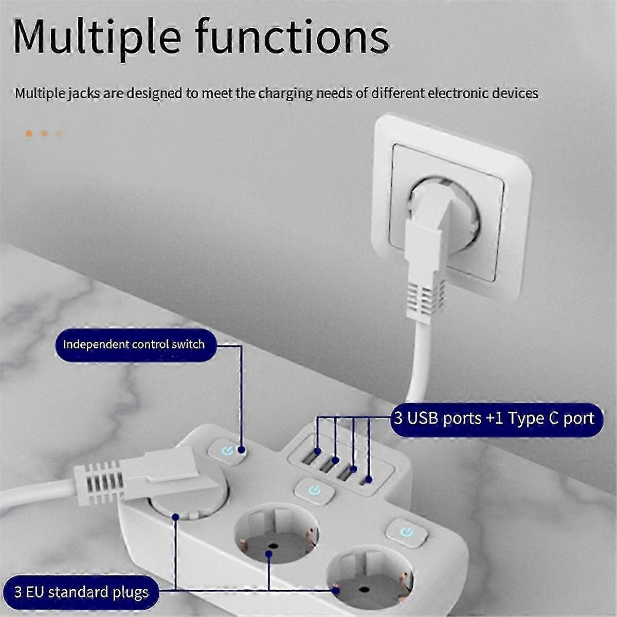 EU Plug Socket with Switch Power Strip Eu standard Socket Converter ...