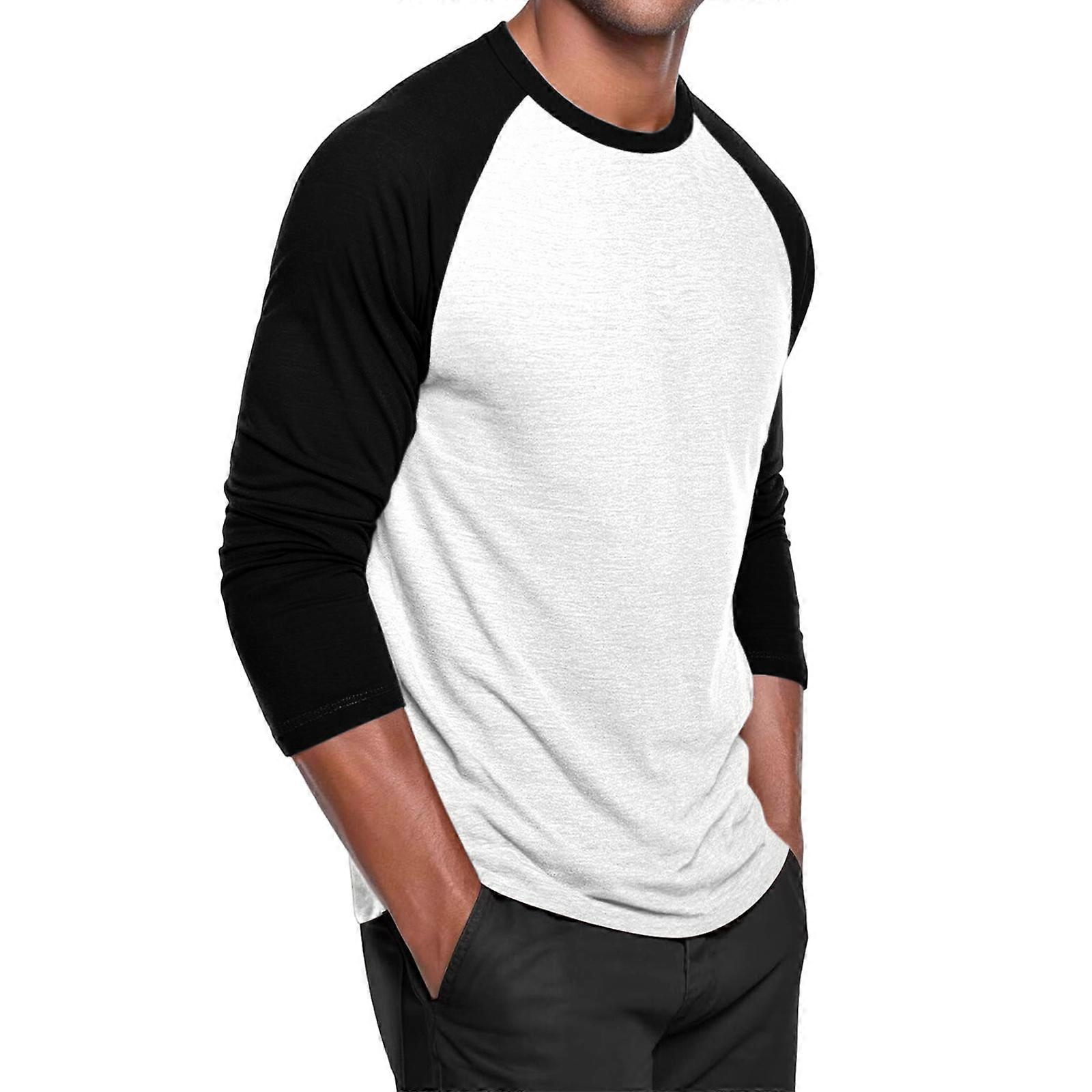 Shirt Men Long Sleeve Colorblock Baseball Tee Casual Knit Jersey Top ...