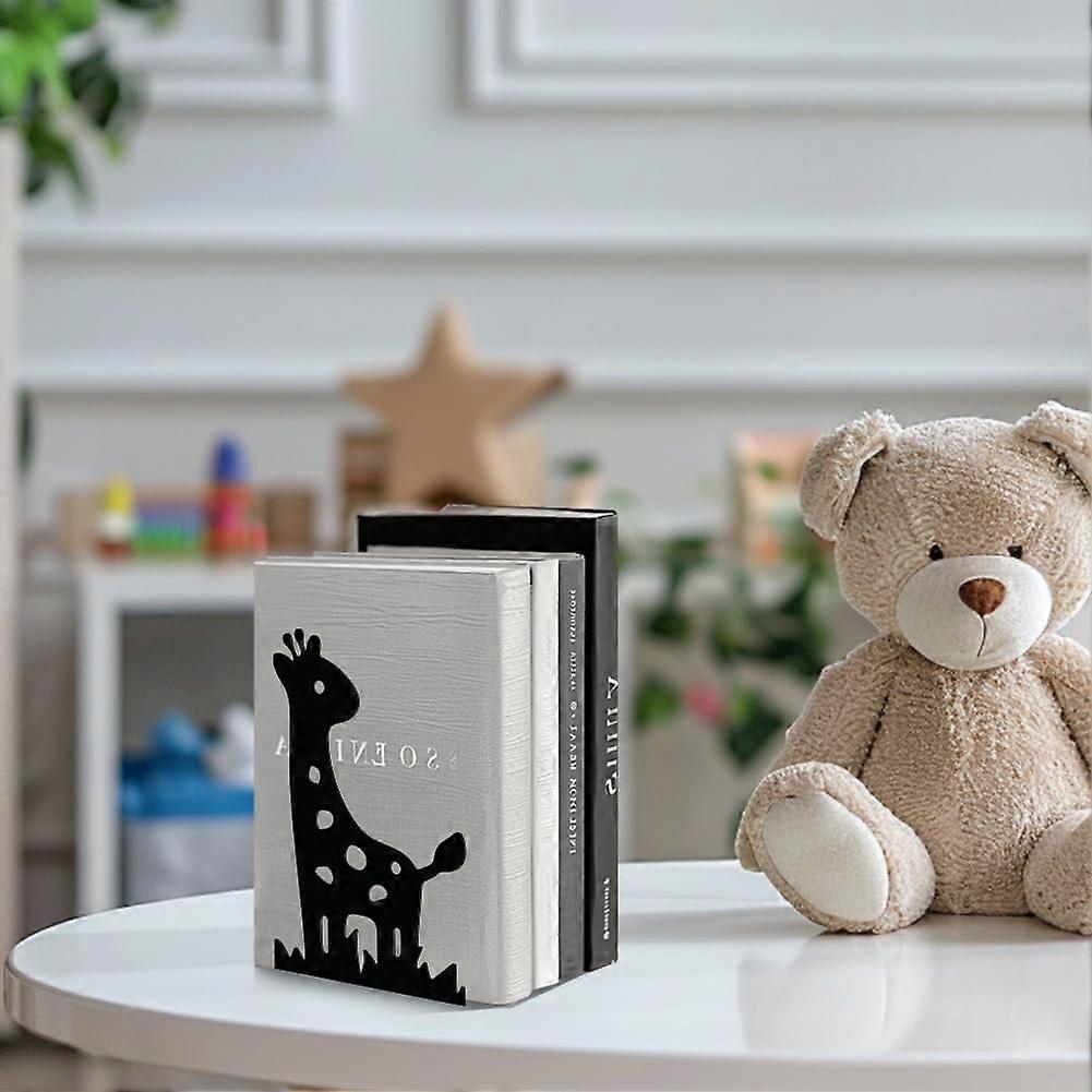 Two-piece metal bookend set, giraffe design, with anti-slip pads ...
