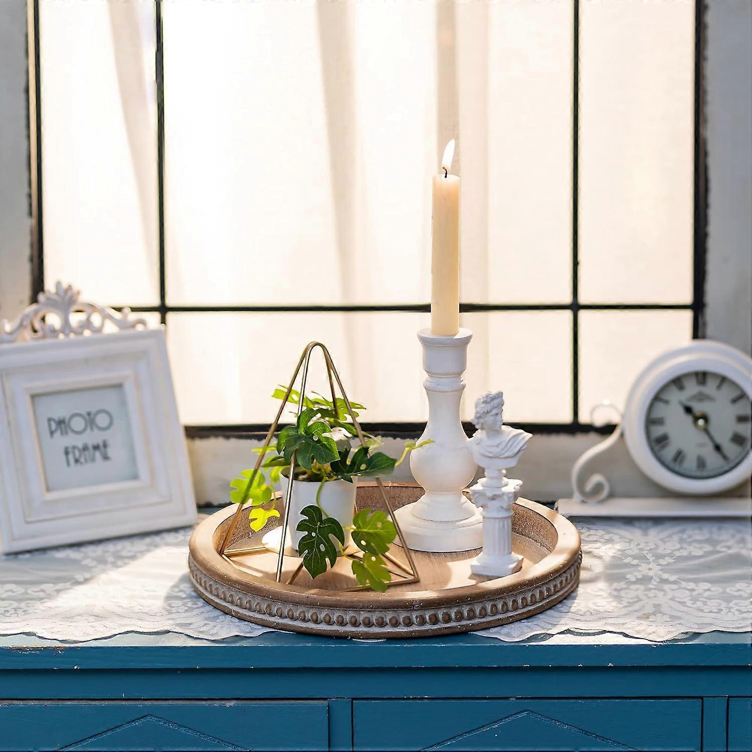 Wood Decorative Tray Round: Brown Beaded Tray for Coffee Table Rustic ...