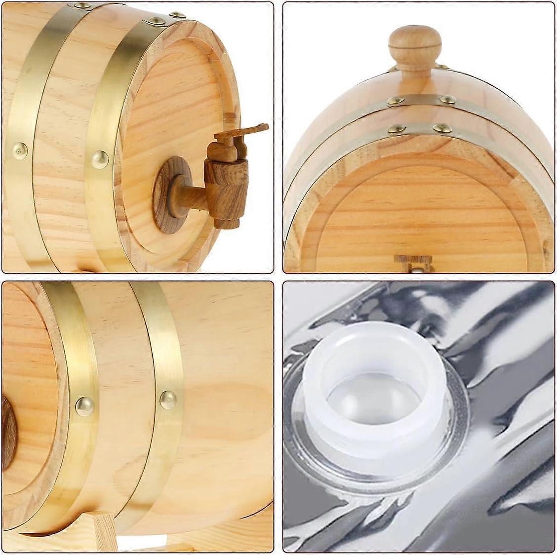 Wooden Wine Barrel 1.5L Pine Wood Beer Barrel Sealing Whiskey Barrel ...