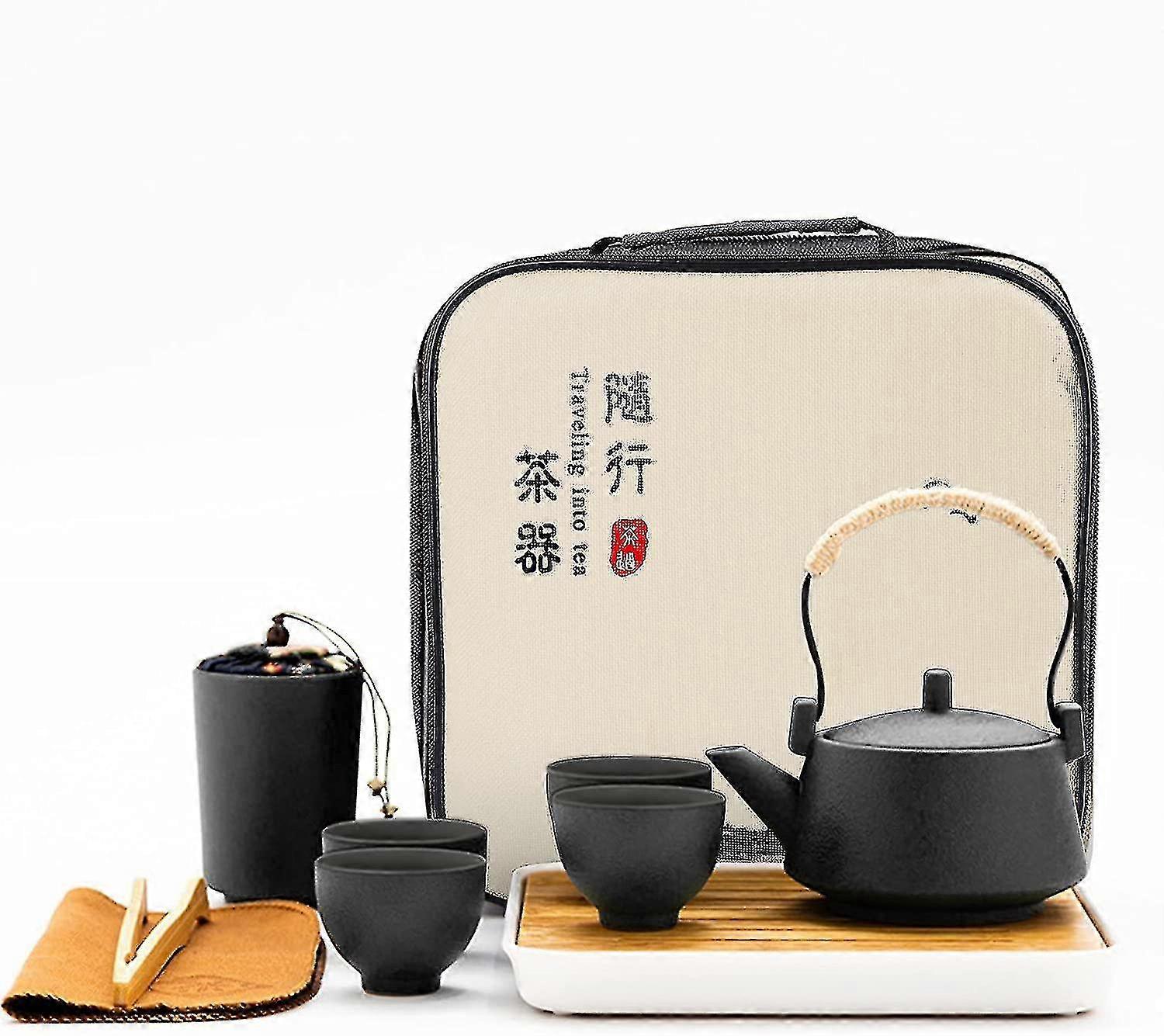 Japanese Travel Tea Set, Black China Tea Service With Teapot, Mini ...