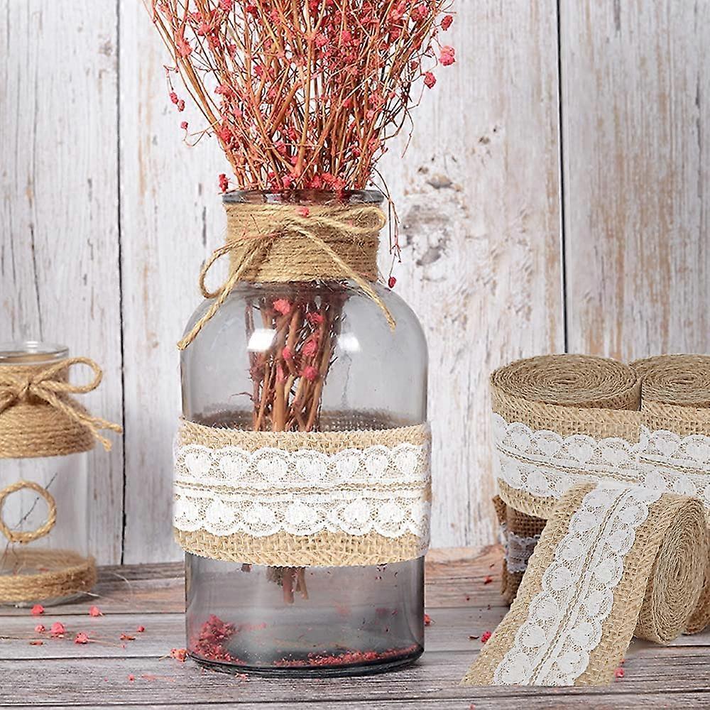 Jute Burlap Ribbon, 3 Rolls Jute Burlap Ribbon Lace Jute Ribbon Jute ...