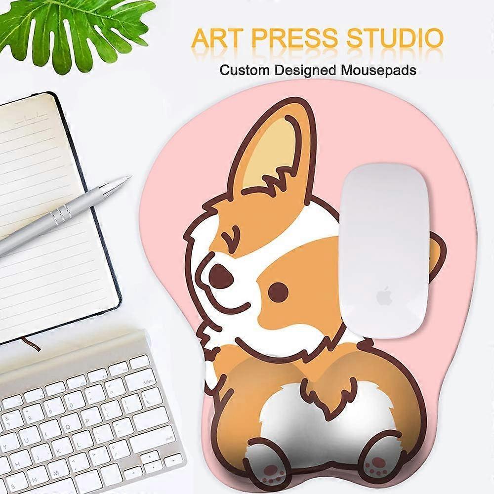 Ergonomic Pink Mouse Pad with Wrist Support,Non-Slip Backing Corgi ...