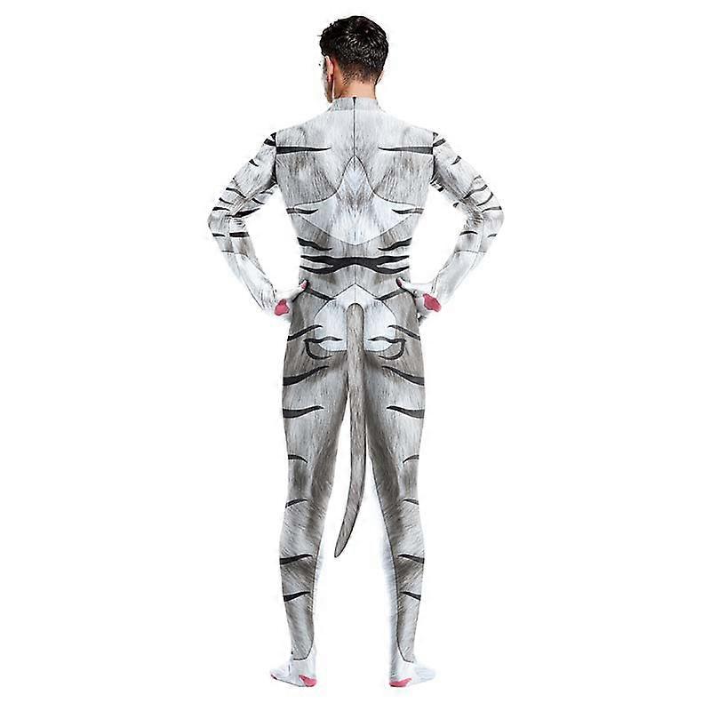 Funny Animal Costumes For Men White Tiger Cosplay 3D Printed Jumpsuit ...