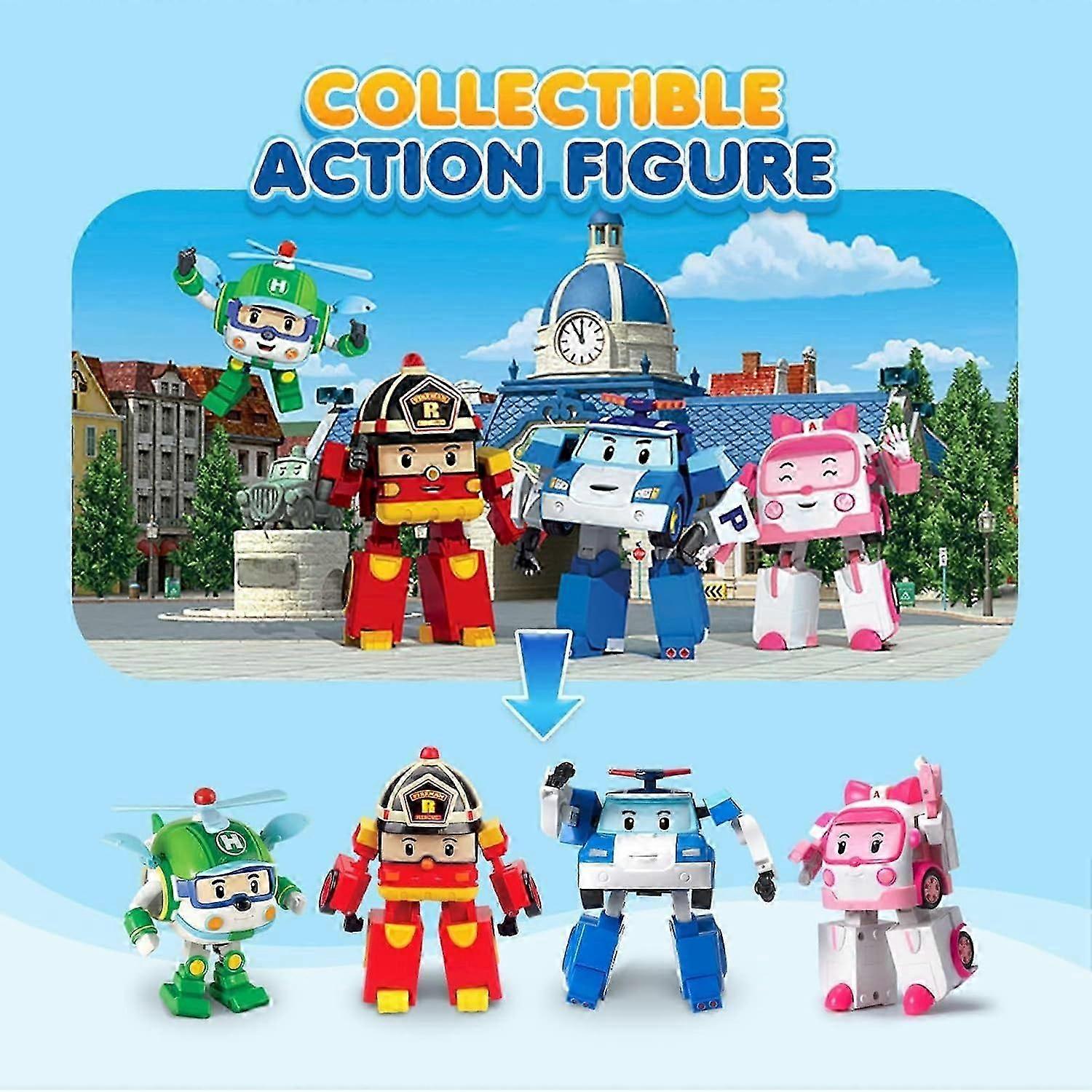 SBSG Robocar Poli 4 Pack Poli + Amber + Roy + Helly Transforming Robot ...