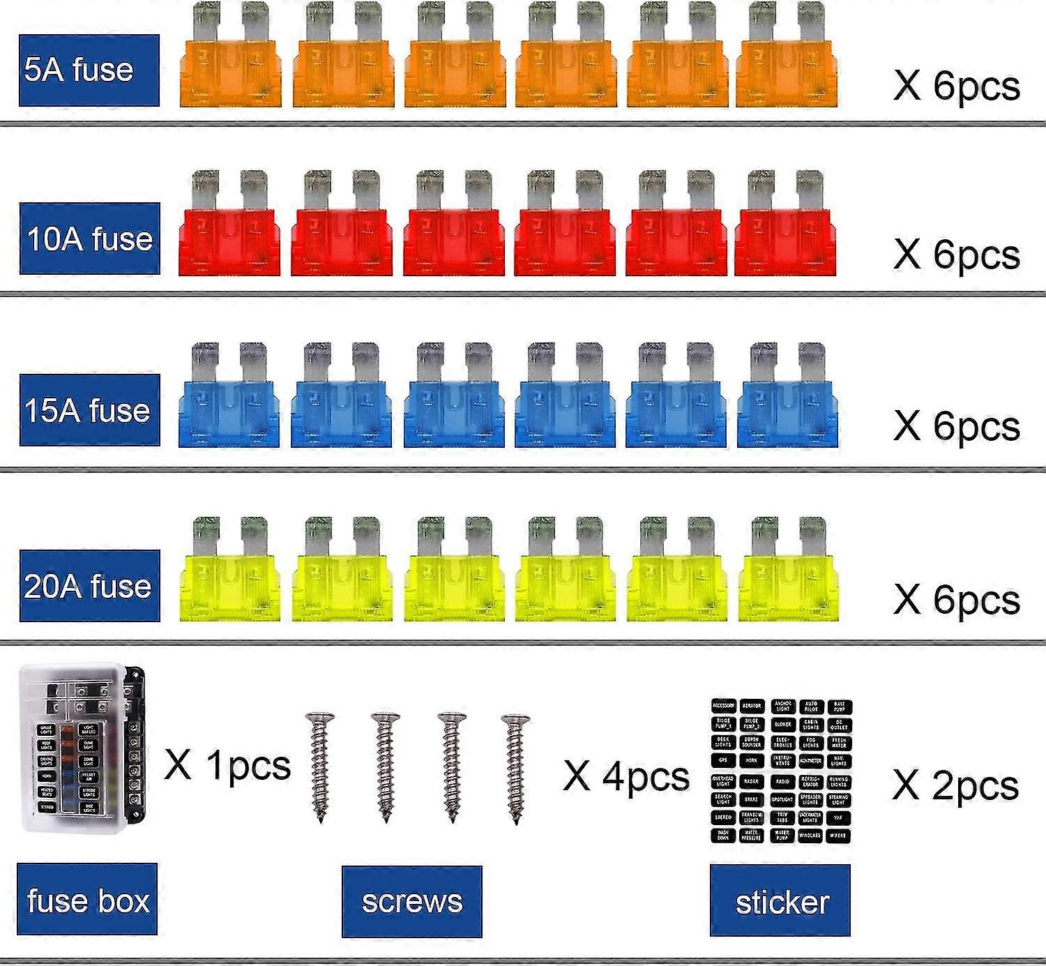 12 Way Blade Fuse Block Atc/Ato Negative Bus With Matching Fuses ...