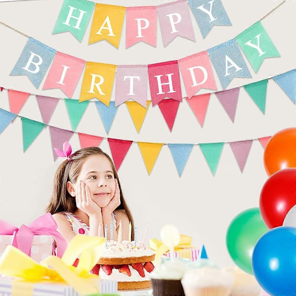 Happy Birthday Banner & 3 Pack Bunting Banner,Fabric Bunting Banner ...