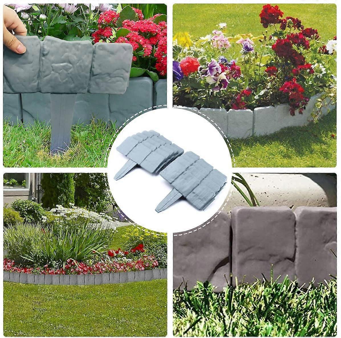 Garden Lawn Edging, 10 Pcs 2.5M Fence Plant Borders Stones Flexible ...