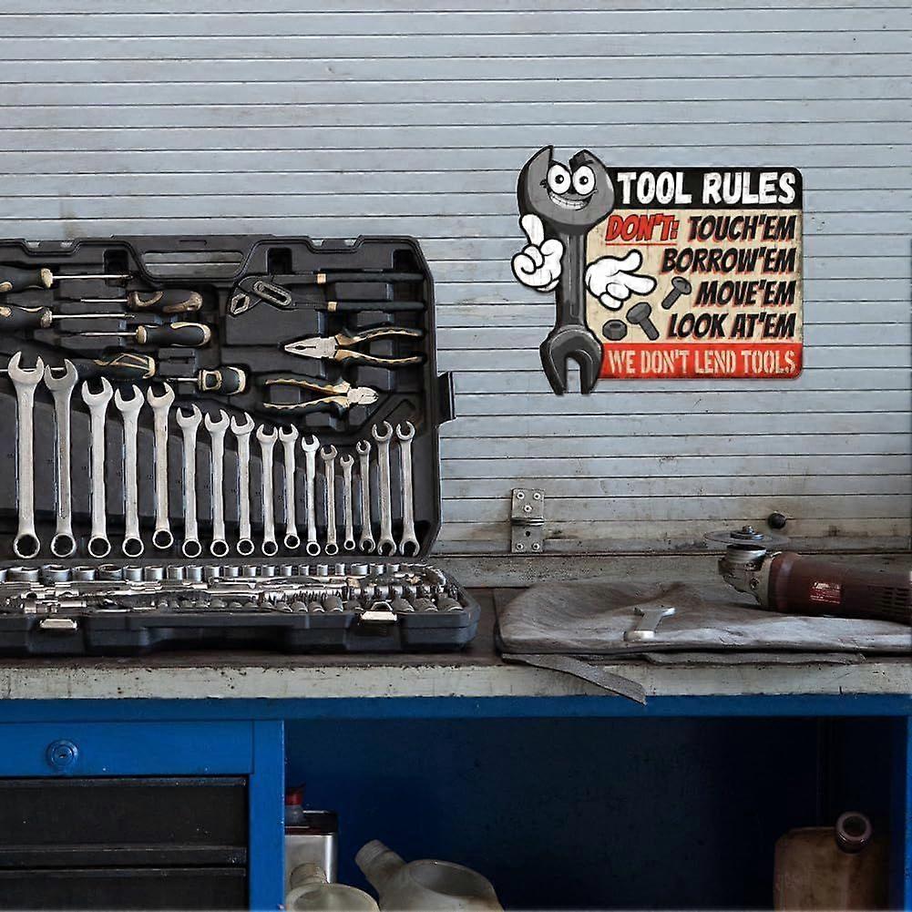 "Tool Rules" Vintage Metal Tin Sign Retro Tools Sign for Workshop ...