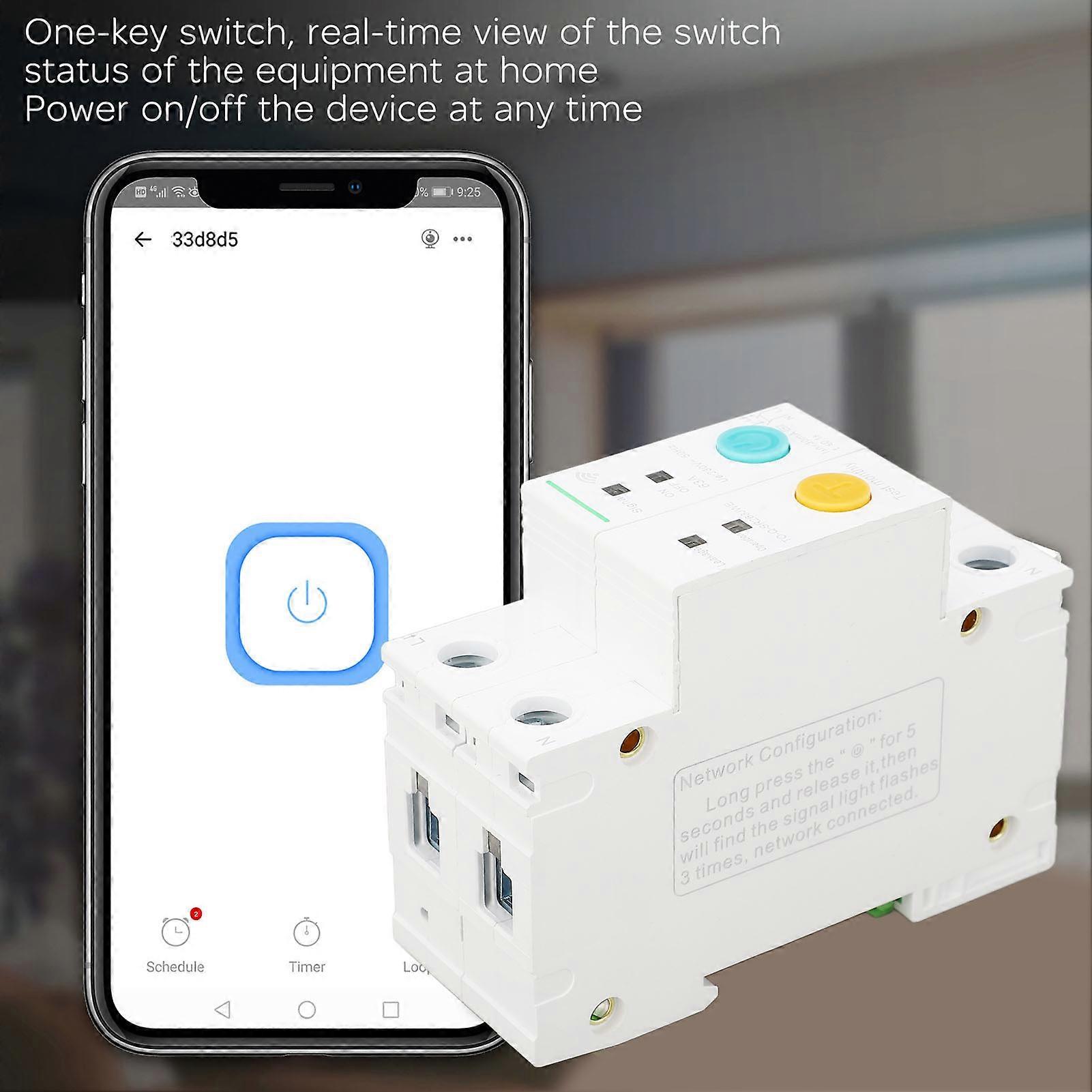 WiFi Smart Circuit Breaker 2P Small Switch PA66 32A 30mA Earth Leakage ...