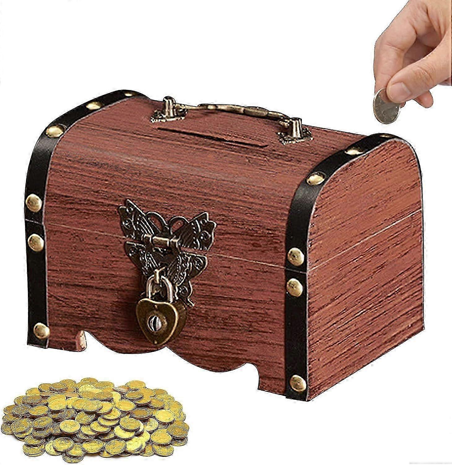 "Wooden treasure chest: wooden treasure chest with lock, vintage wooden ...