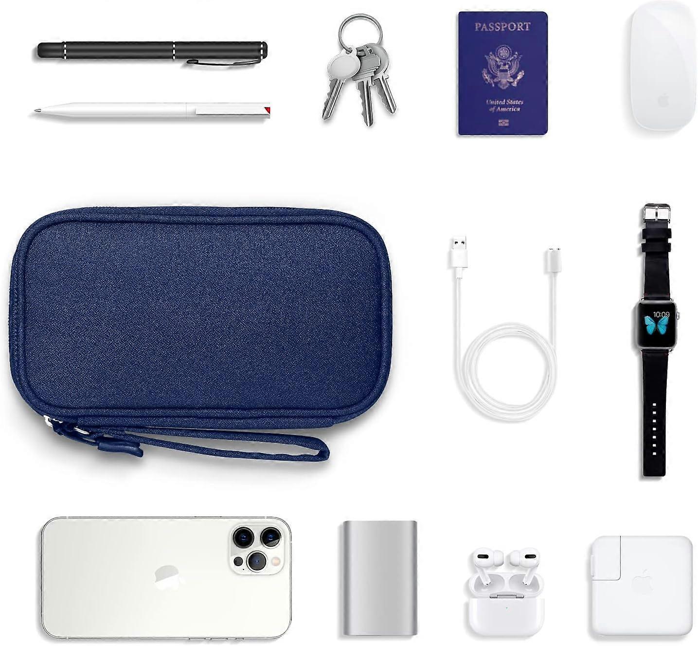 Small Electronics Organizer Bag, Navy Blue Tech Accessories Carrying ...