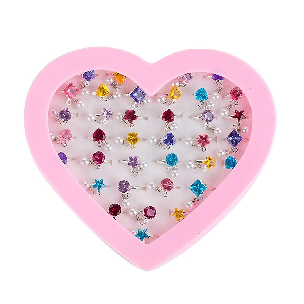 36pcs Children's Toys Heart Pattern Diamond Rings Jewelry Girl Jewel ...