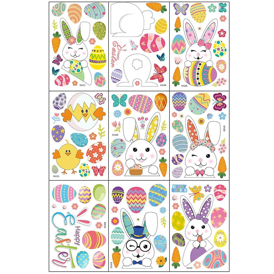 Happy Easter Window Stickers Bunny Colorful Easter Rabbit Eggs Chick ...