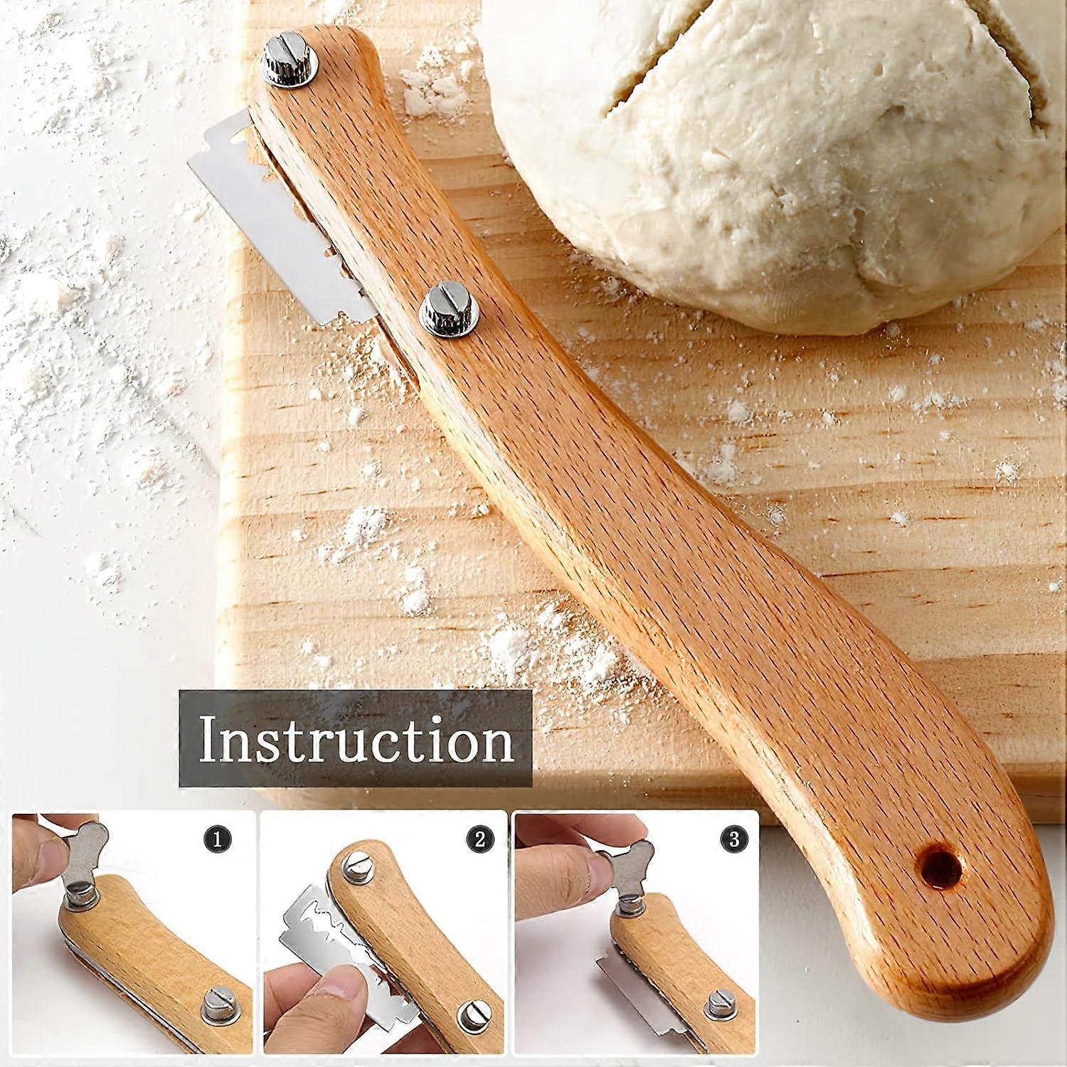 Baker's Knife Set, 2-Piece Bread Lame Scoring Tool with Wooden Handle ...
