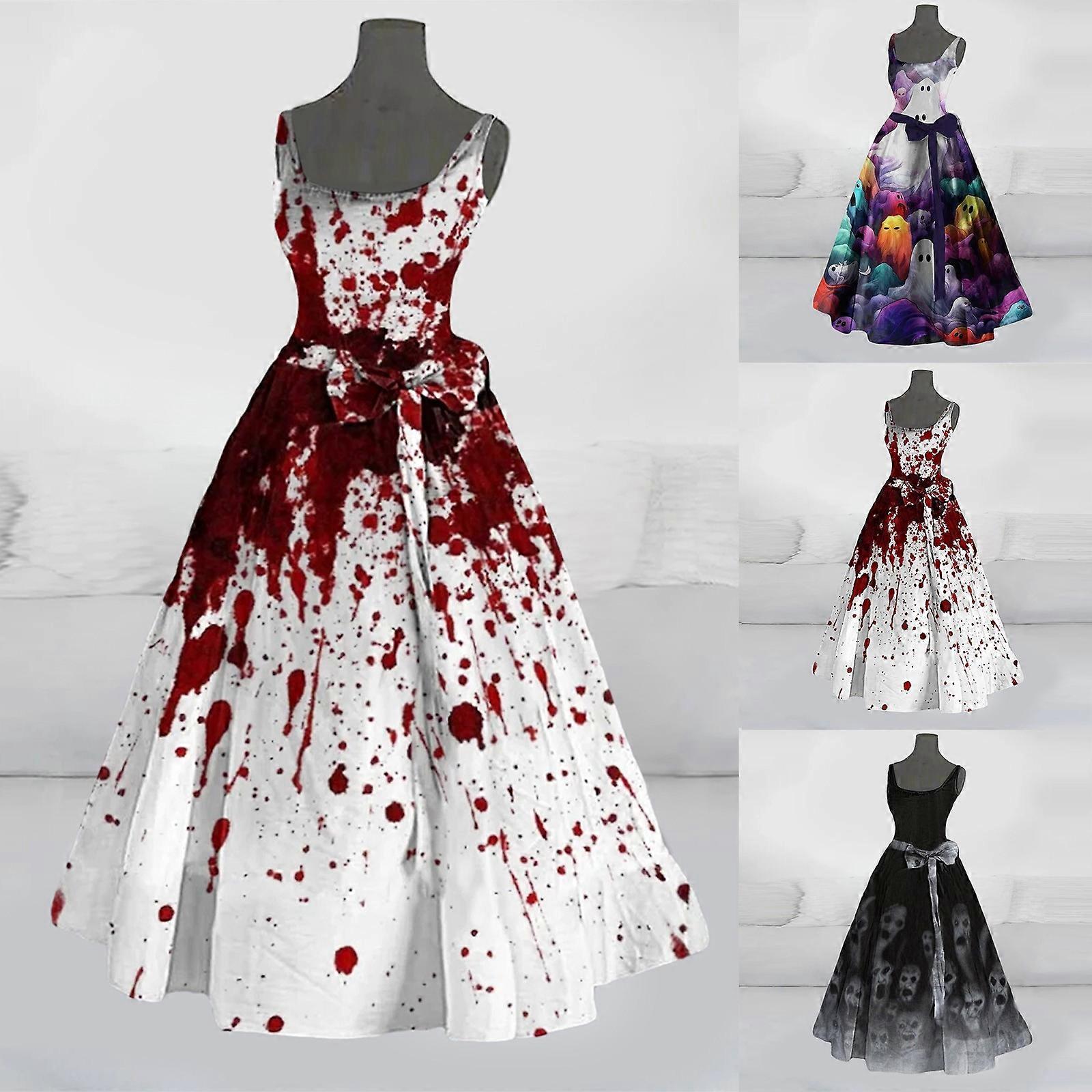Halloween Scary Costumes For Women Gothic Bloody Print Flared Dress ...