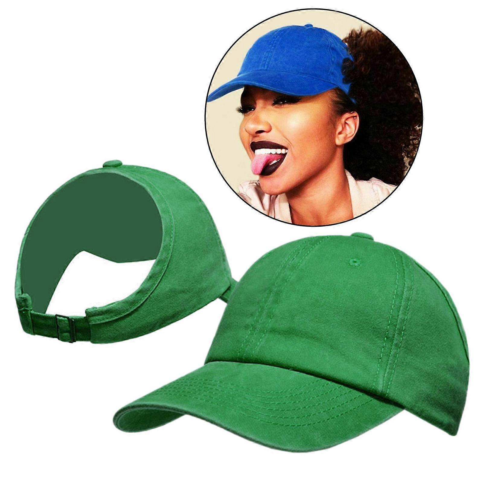 Women Backless Ponytail Hat Baseball Cap High Messy Bun Caps Green ...